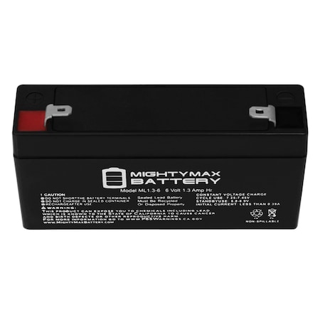 Mighty Max Battery 6 -Volt 1.3Ah Rechargeable F1 Terminal Sealed Lead Acid Battery ML1.3-6 | Zoro